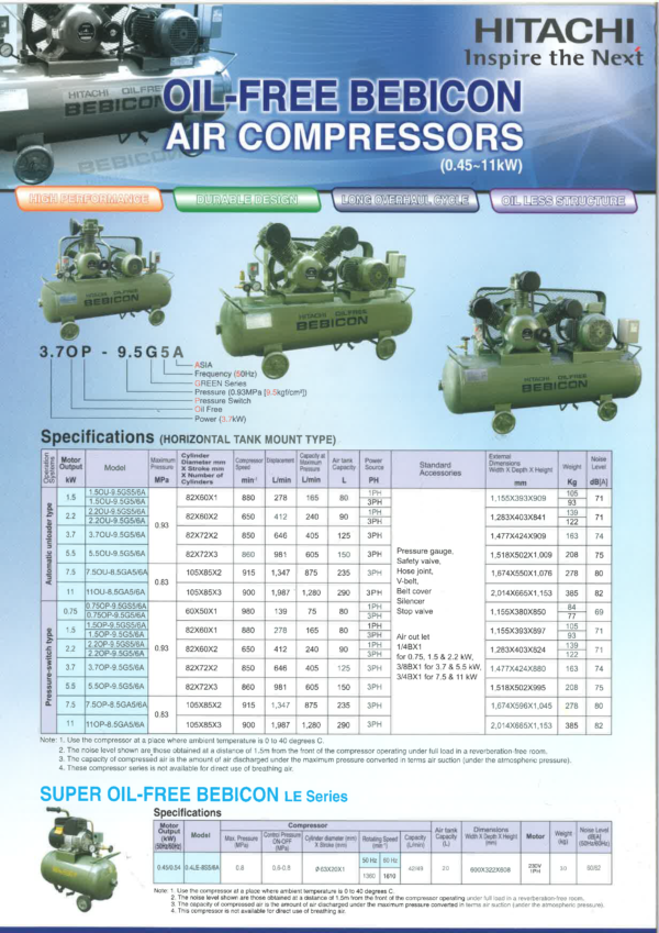 Hitachi Piston Oil-Free Bebicon Air Compressors - jimservices.com.my